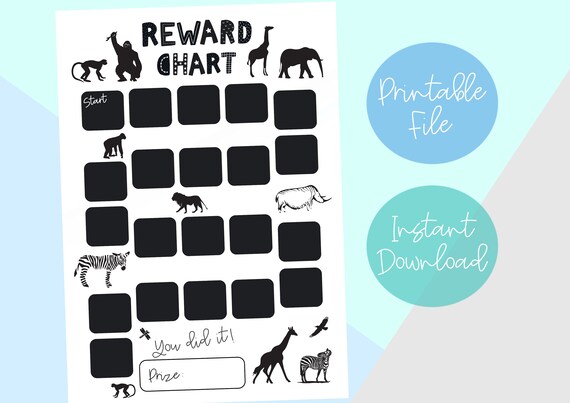 Monochrome Animal Reward Chart Digital Download Printable - Etsy