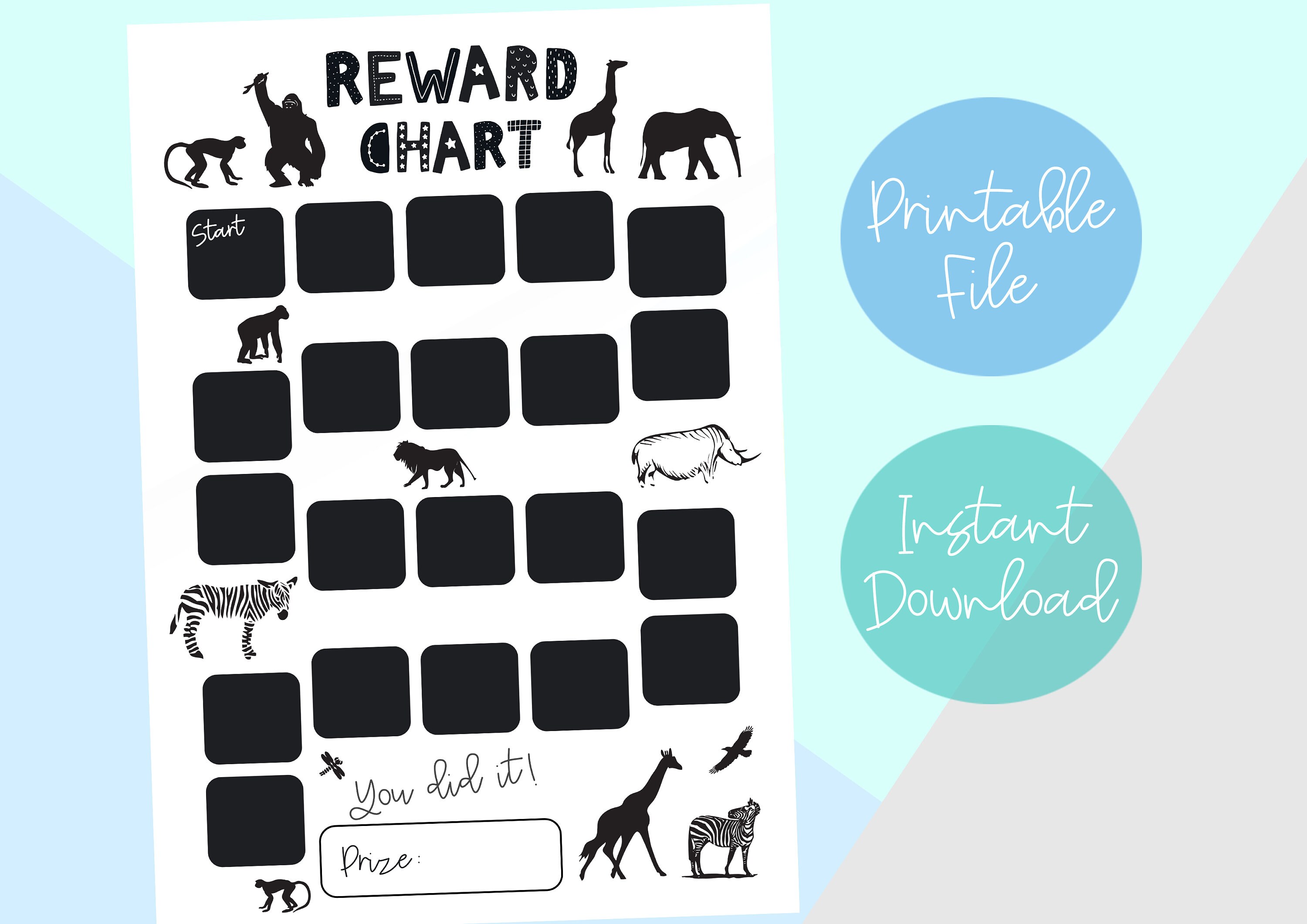 Monochrome Animal Reward Chart Digital Download Printable Reward Chart ...