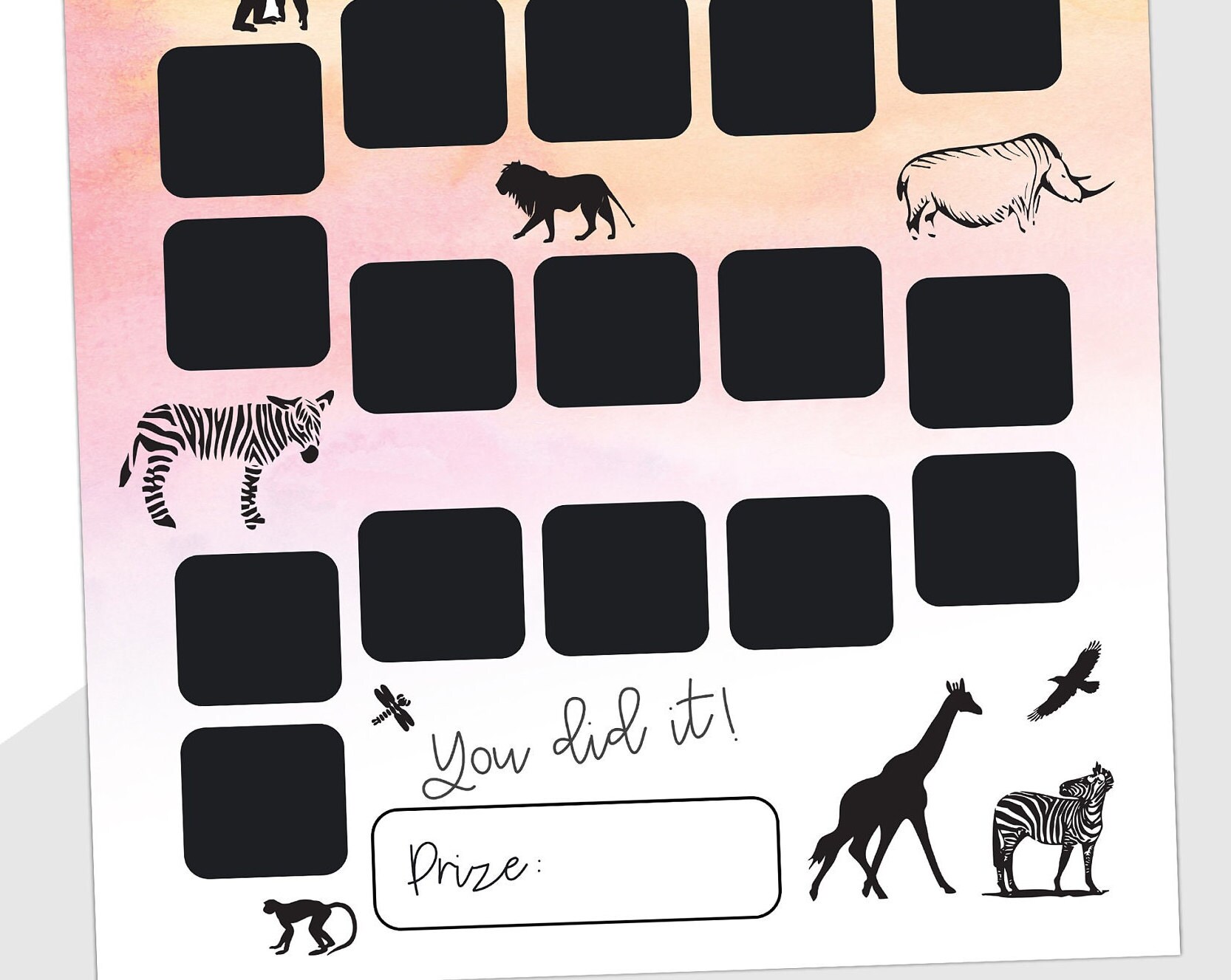 Animal Sunset Reward Chart Digital Download Printable Reward Chart ...