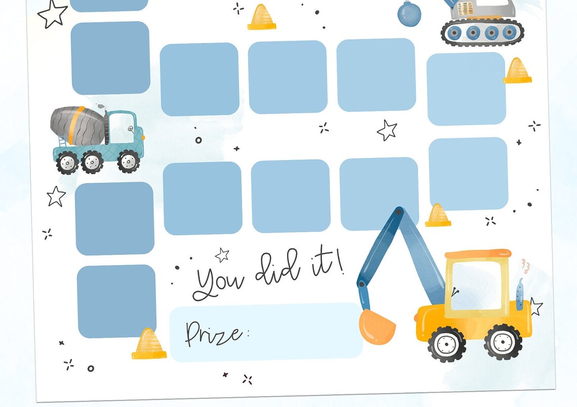 Digger Reward Chart Digital Download Printable Reward Chart ...