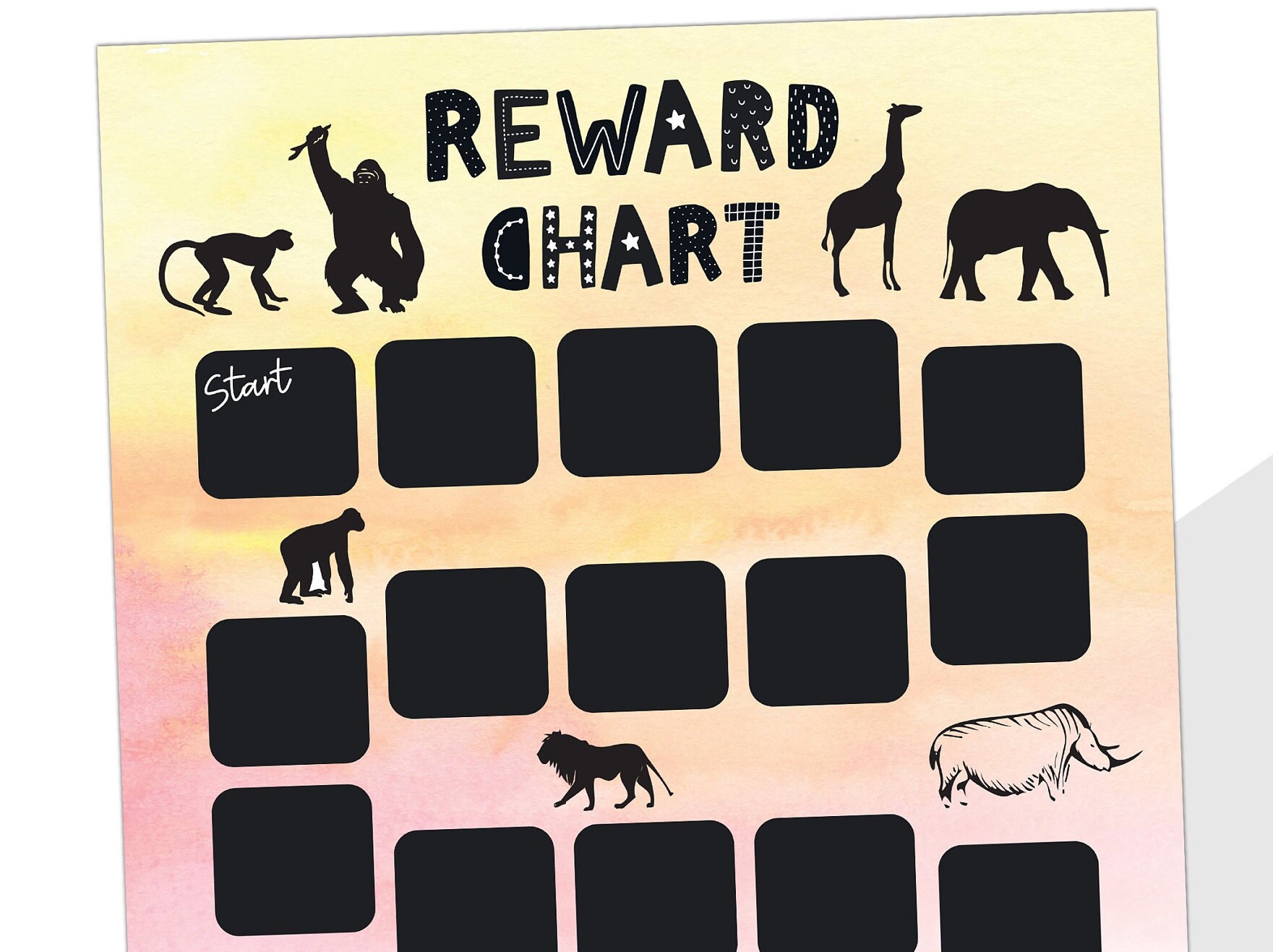 Animal Sunset Reward Chart Digital Download Printable Reward Chart ...
