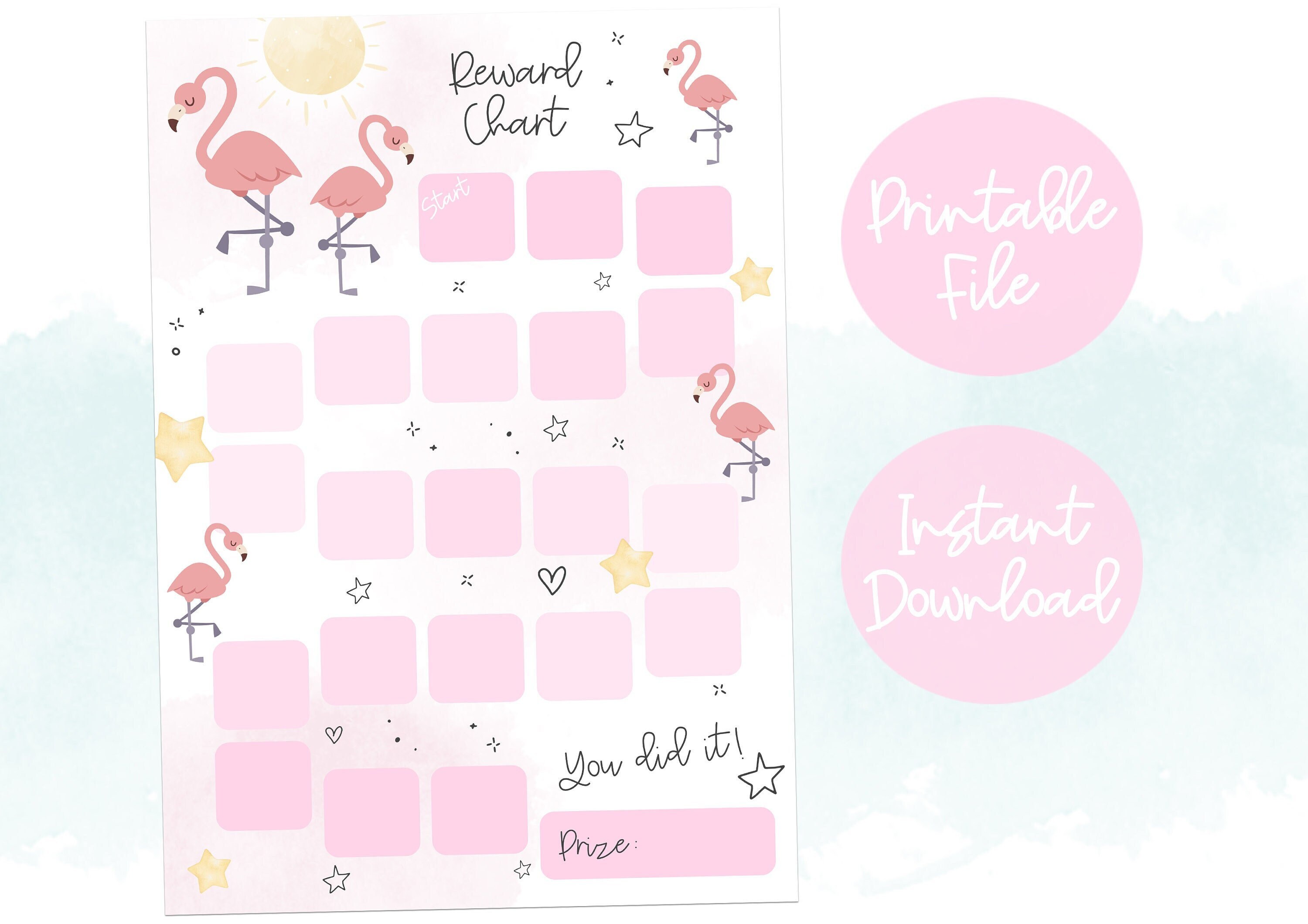 Girls Reward Chart Digital Download Printable Flamingo Reward Chart ...