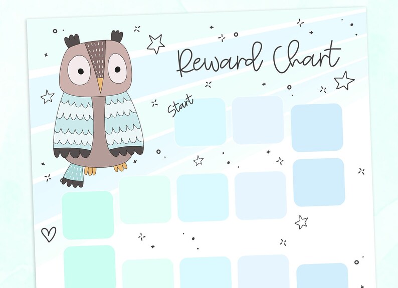Childrens Reward Chart Digital Download Printable Owl Reward Chart Owl ...