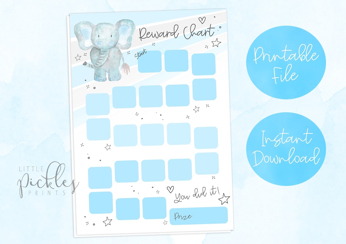 Elephant Reward Chart - Digital Download - Boys Reward Chart - Girls ...