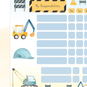 Digger Weekly Chore Chart Digital Download Printable - Etsy