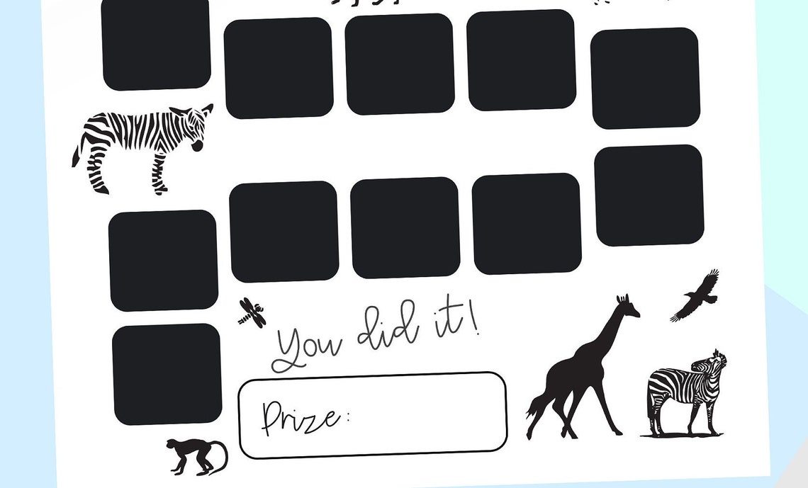 Monochrome Animal Reward Chart Digital Download Printable Reward Chart ...