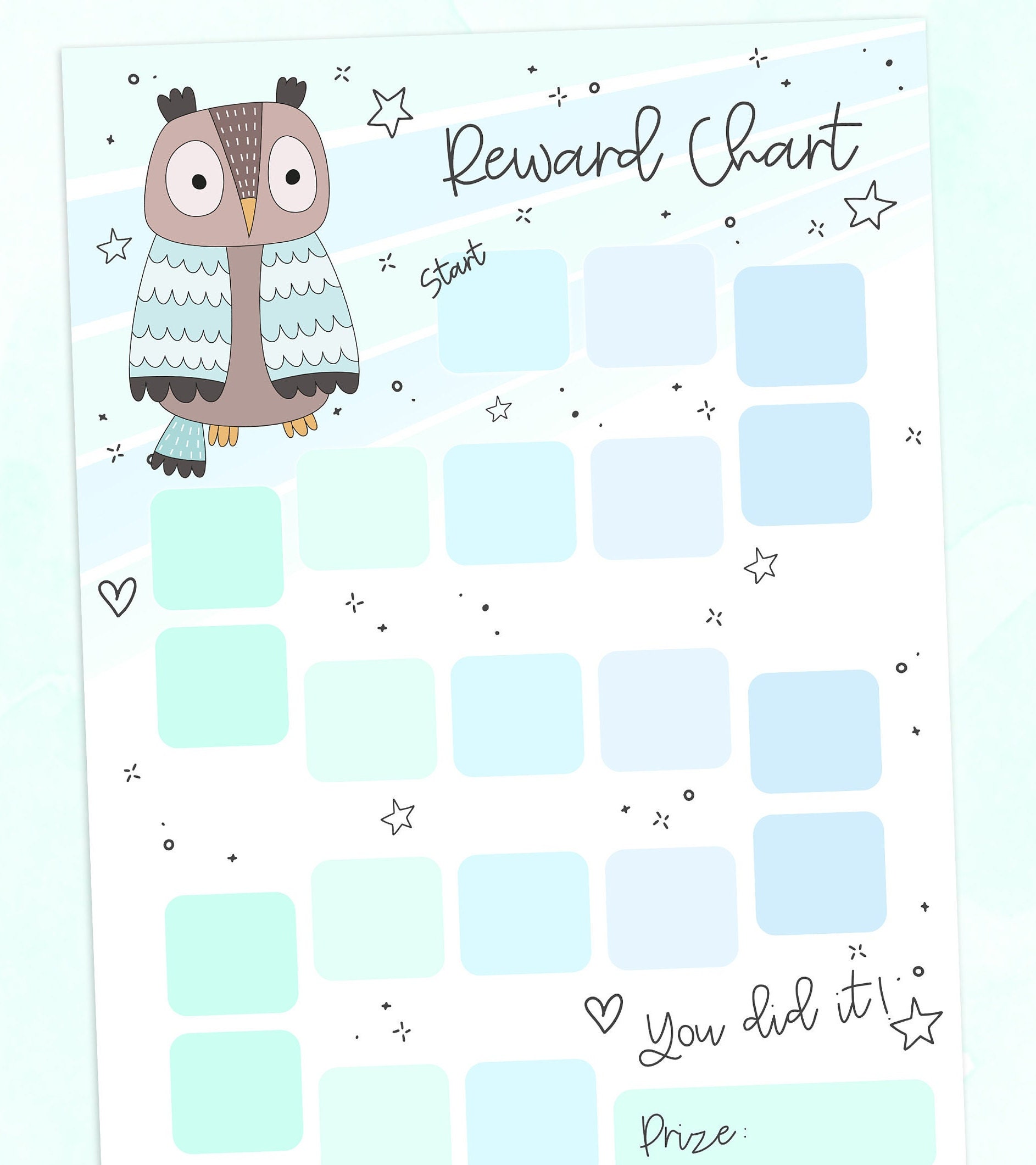 Childrens Reward Chart Digital Download Printable Owl Reward Chart Owl ...
