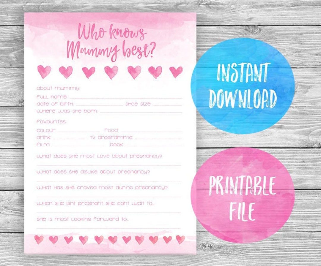 Juego imprimible baby shower / Quién conoce mejor a mamá Juego / Baby ...