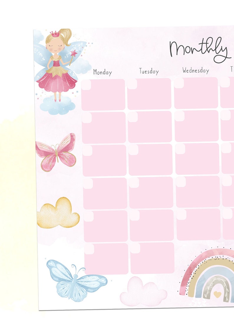 Fairy Princess Monthly Planner Calendar Digital Download Printable ...