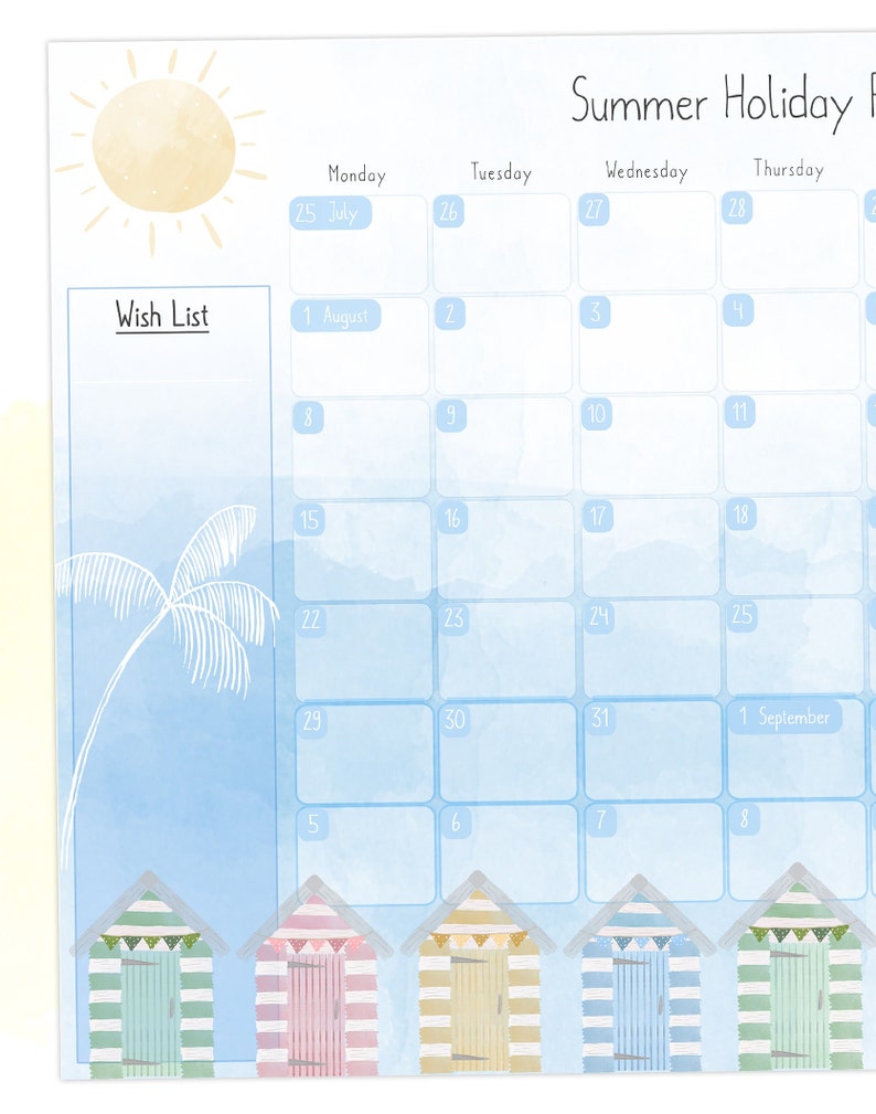 Summer Holiday Planner Printable Summer Holiday Calendar - Etsy UK