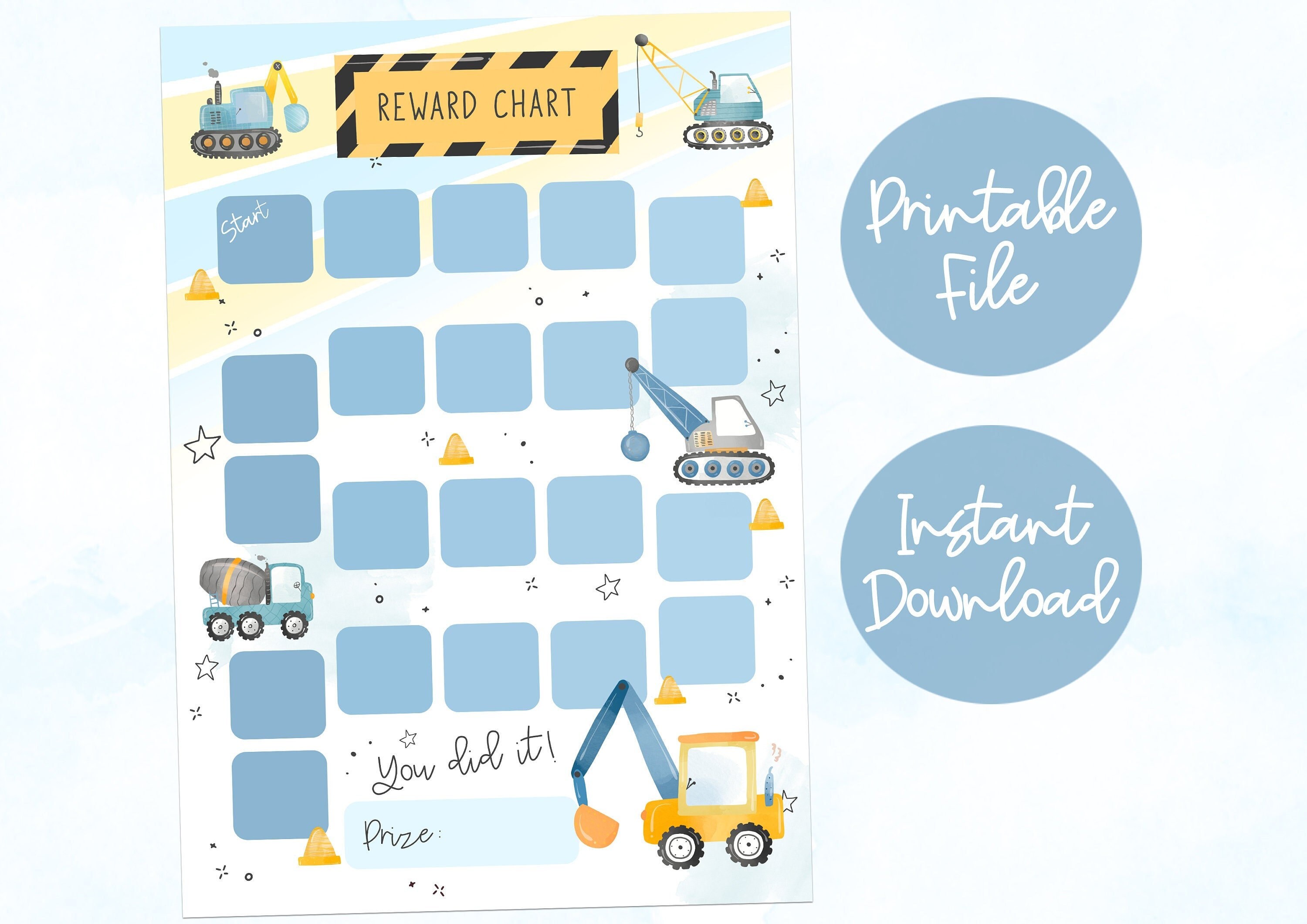 Digger Reward Chart Digital Download Printable Reward Chart ...