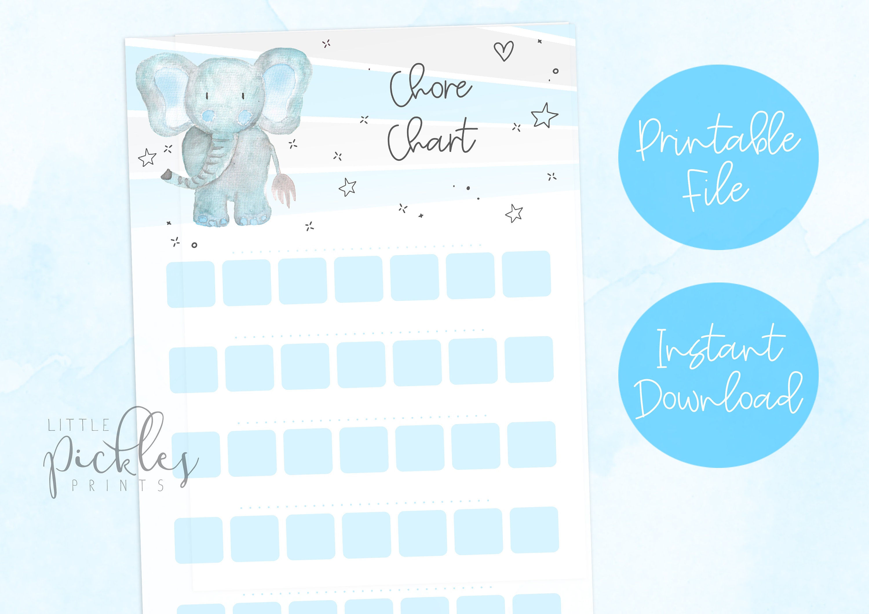 Elephant Chore Chart Digital Download Boys Chore Chart Girls Chore ...