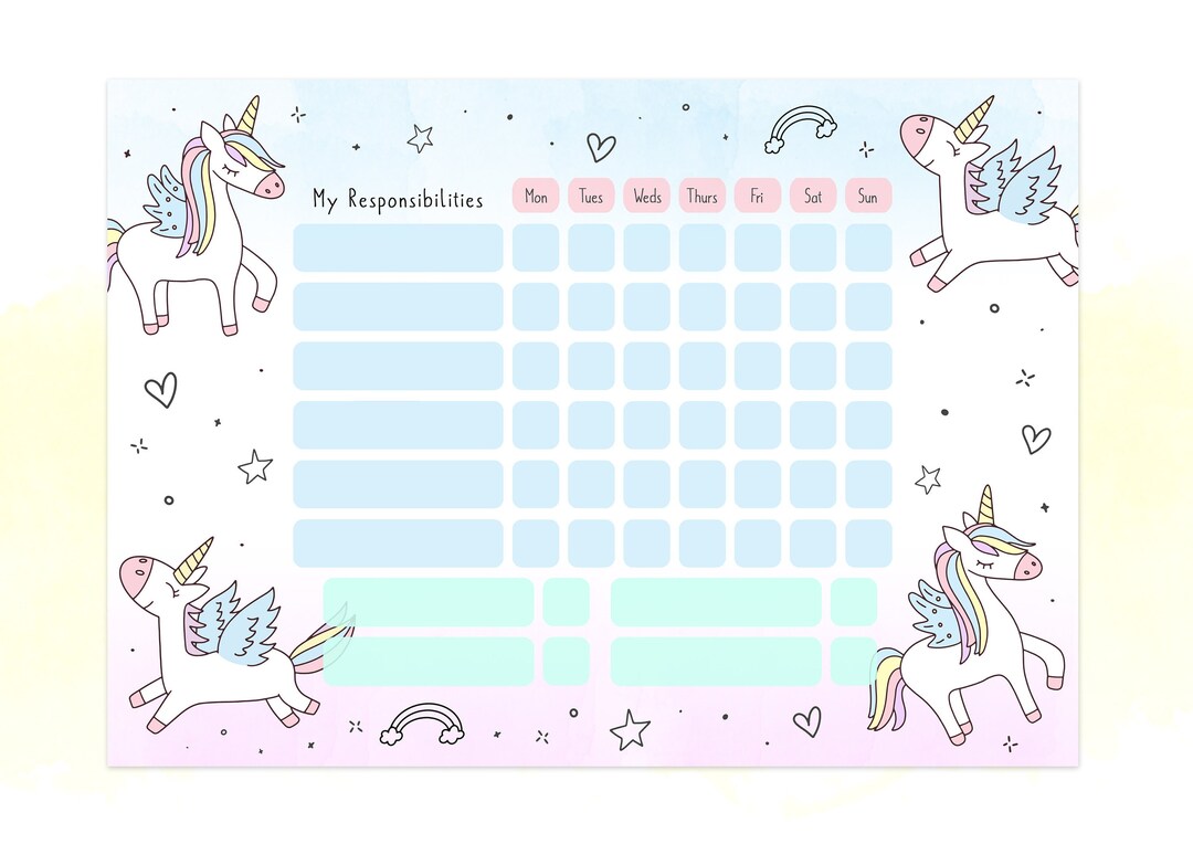 Unicorn Weekly Chore Chart Digital Download Printable Reward Chart ...