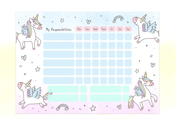 Unicorn Weekly Chore Chart Digital Download Printable - Etsy