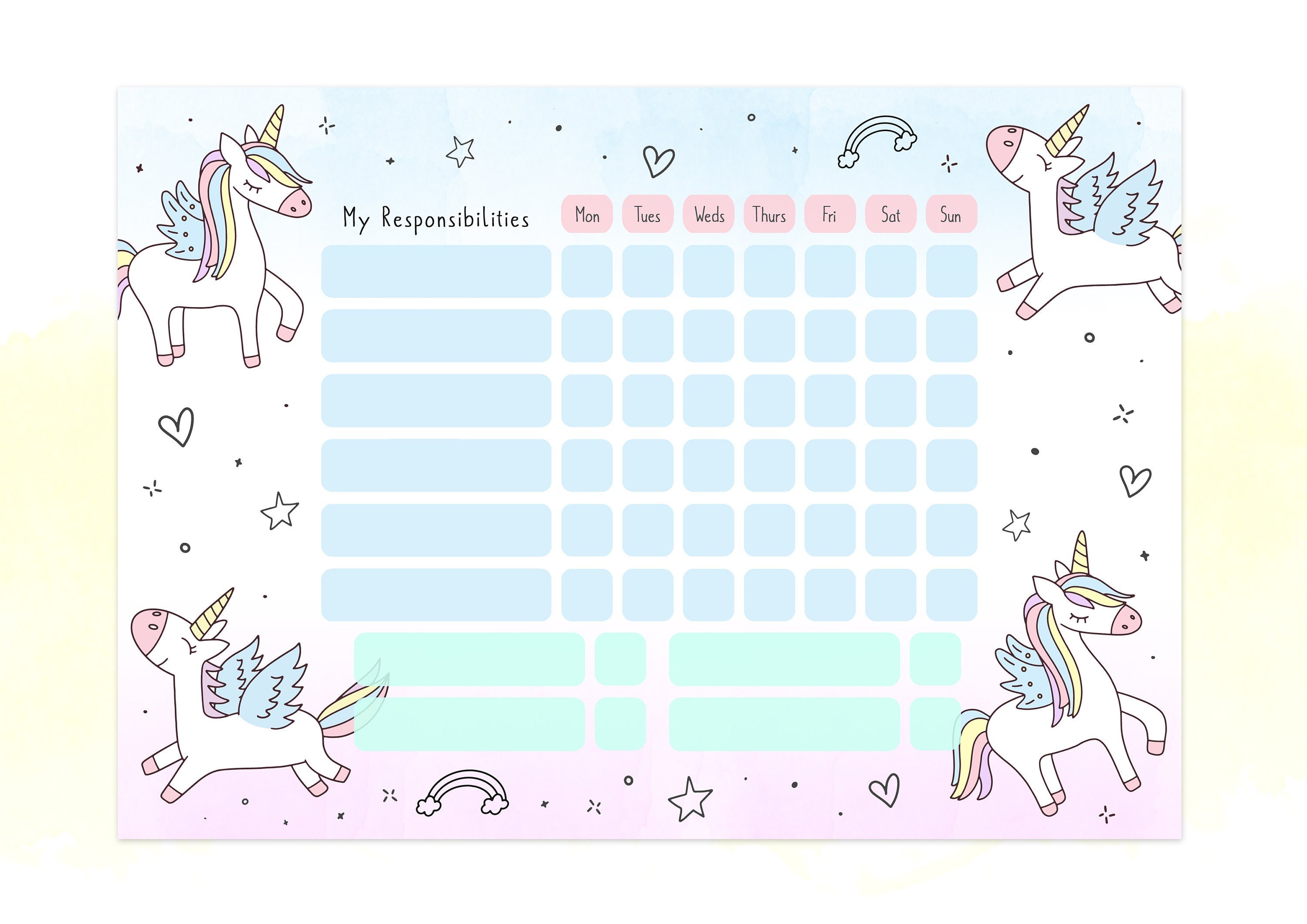 Unicorn Weekly Chore Chart Digital Download Printable Reward Chart ...