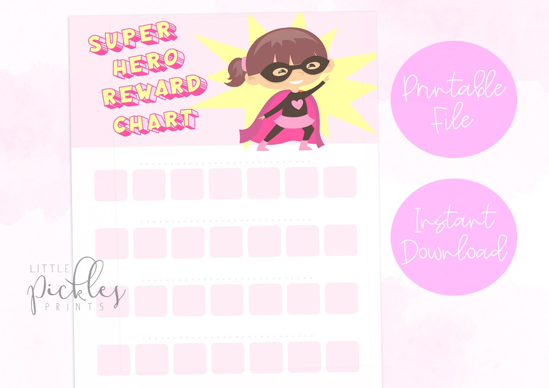 Super Hero Reward Chart Digital Download Printable Reward Chart Super ...