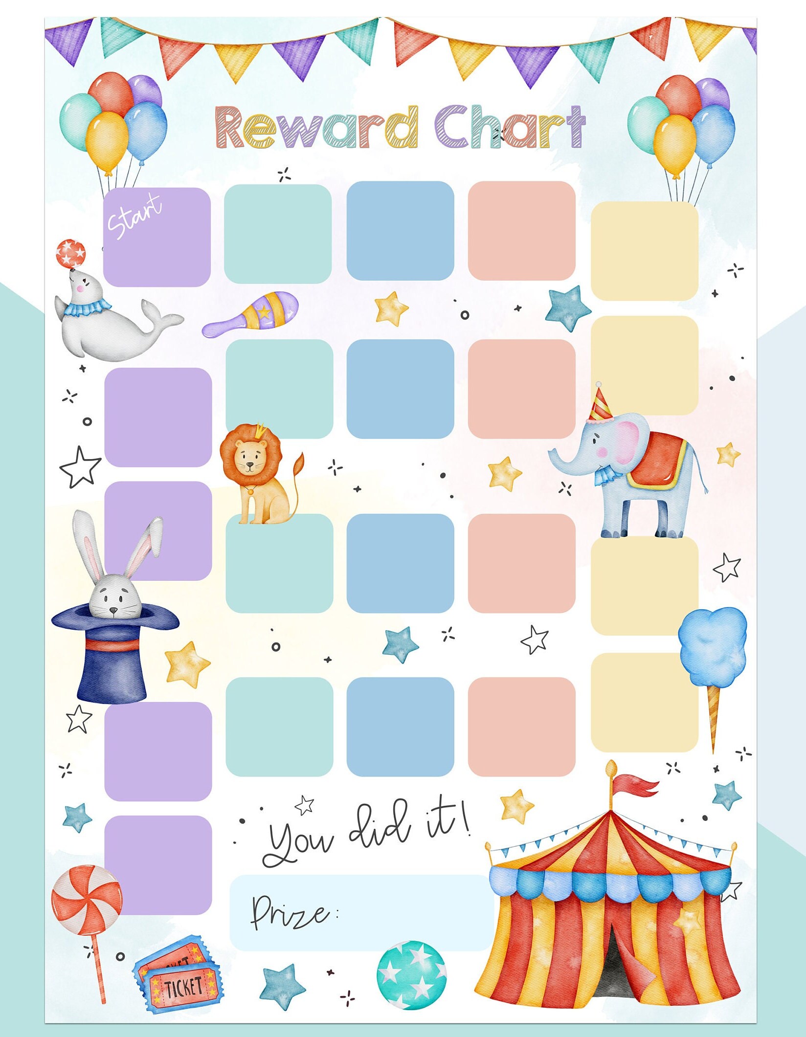 Circus Reward Chart Digital Download Printable Reward Chart Printable ...