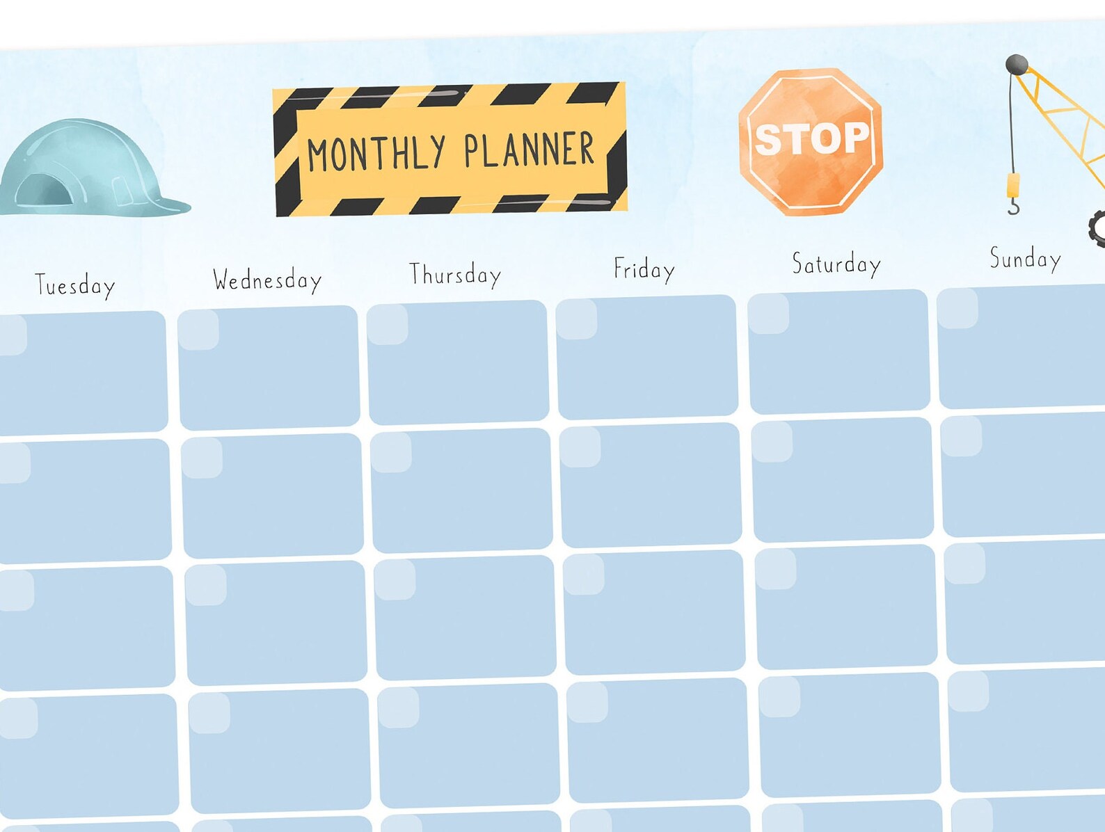 Digger Monthly Planner Calendar Digital Download Printable Children's ...