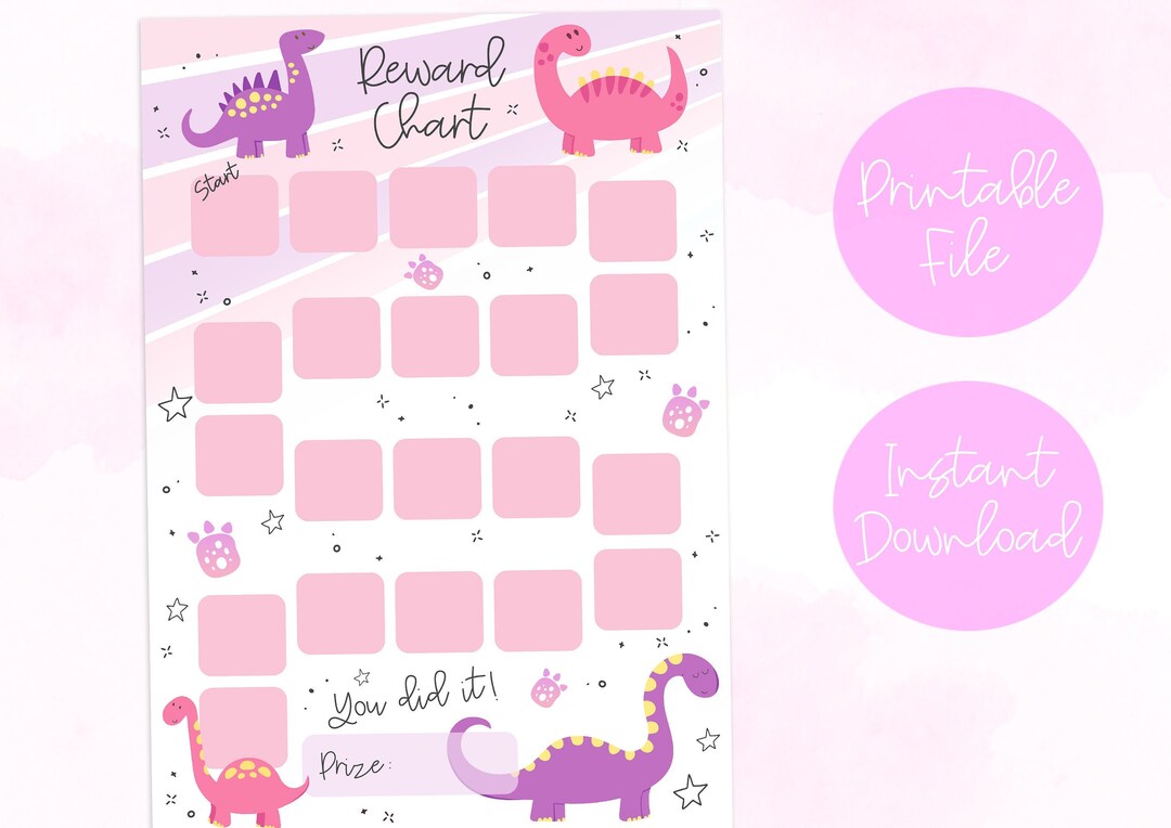 Girls Dinosaur Reward Chart Digital Download Printable Reward Chart ...