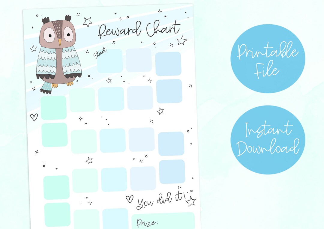 Childrens Reward Chart - Digital Download - Printable Owl Reward Chart ...