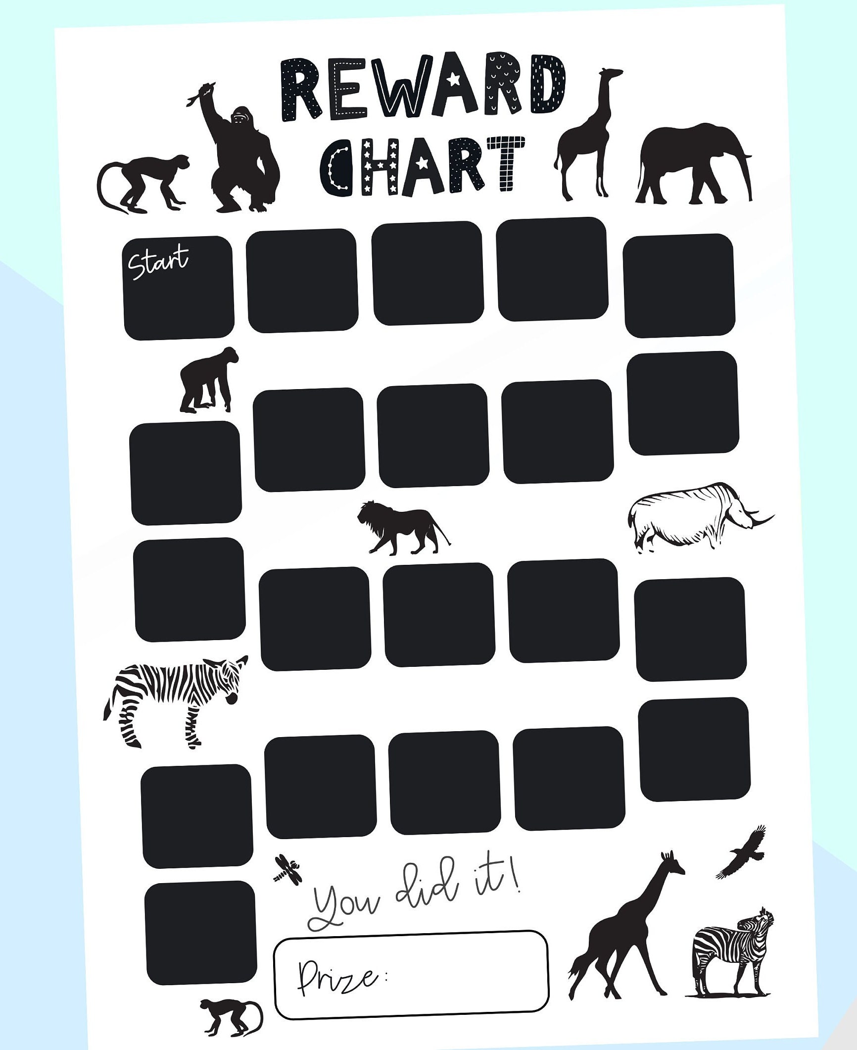 Monochrome Animal Reward Chart Digital Download Printable Reward Chart ...