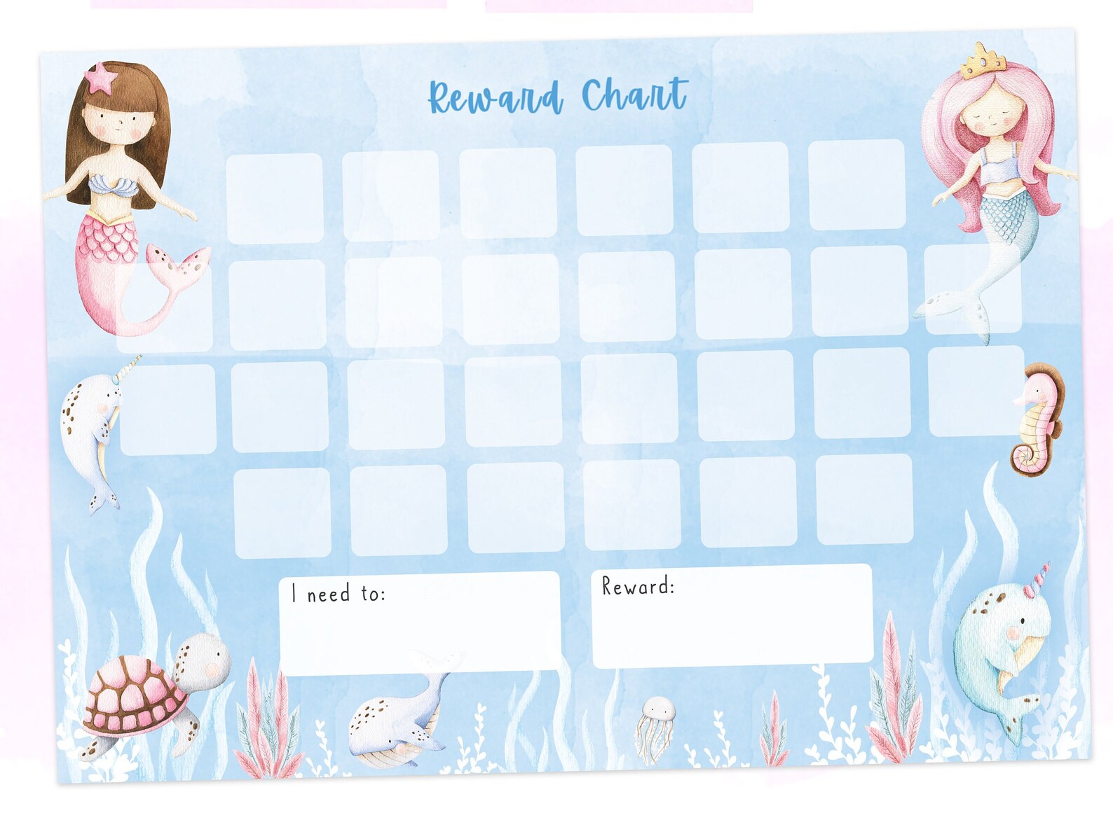 Mermaid Reward Chart Digital Download Printable Reward Chart Chore ...