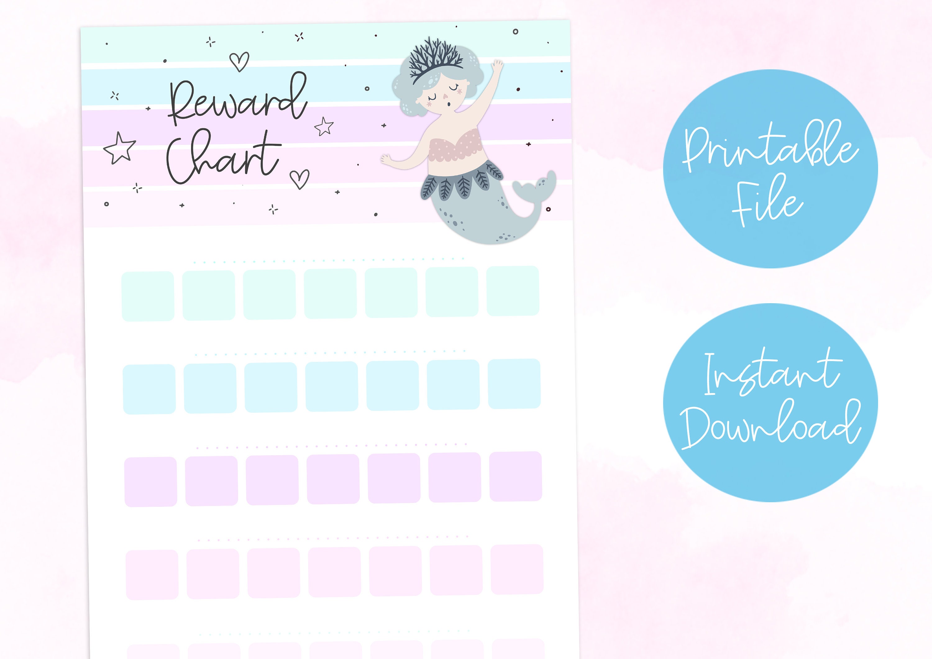 Pastel Mermaid Reward Chart - Digital Download - Printable Reward Chart ...