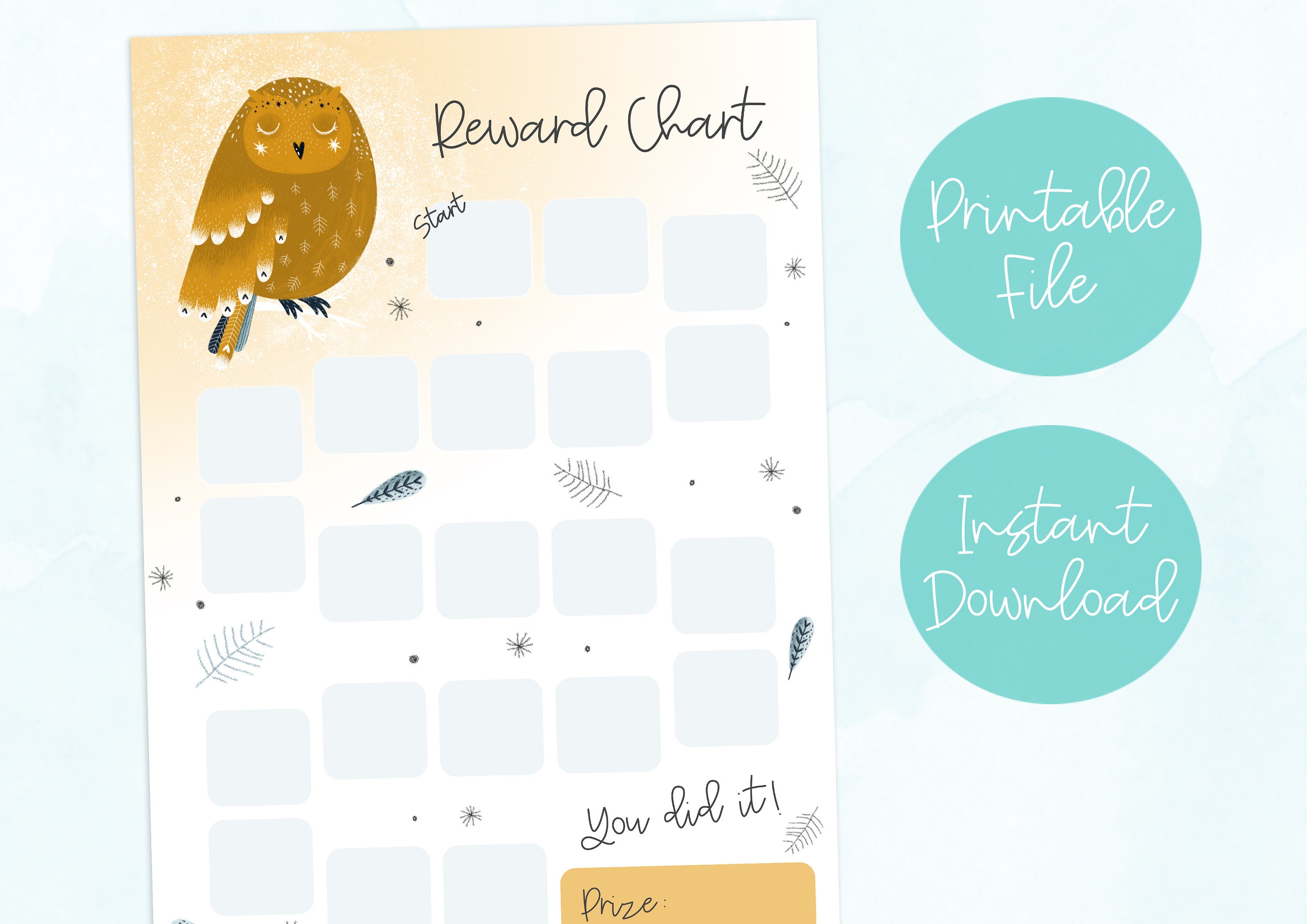 Magical Owl Reward Chart Digital Download Printable Reward Chart Owl ...