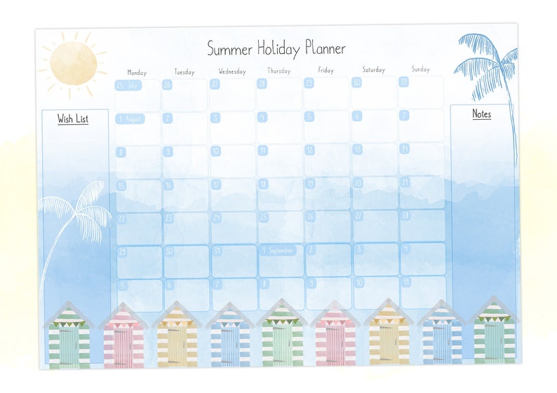 Summer Holiday Planner Printable Summer Holiday Calendar School Holiday ...