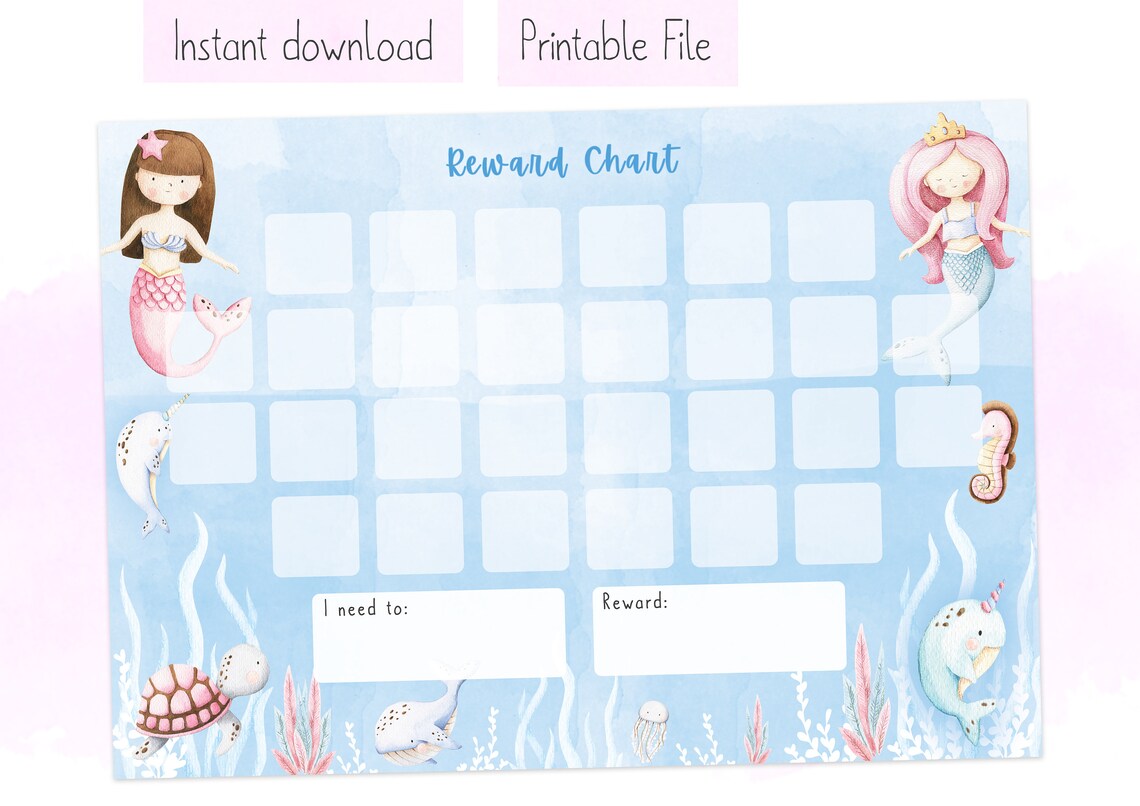 Mermaid Reward Chart Digital Download Printable Reward Chart Chore ...