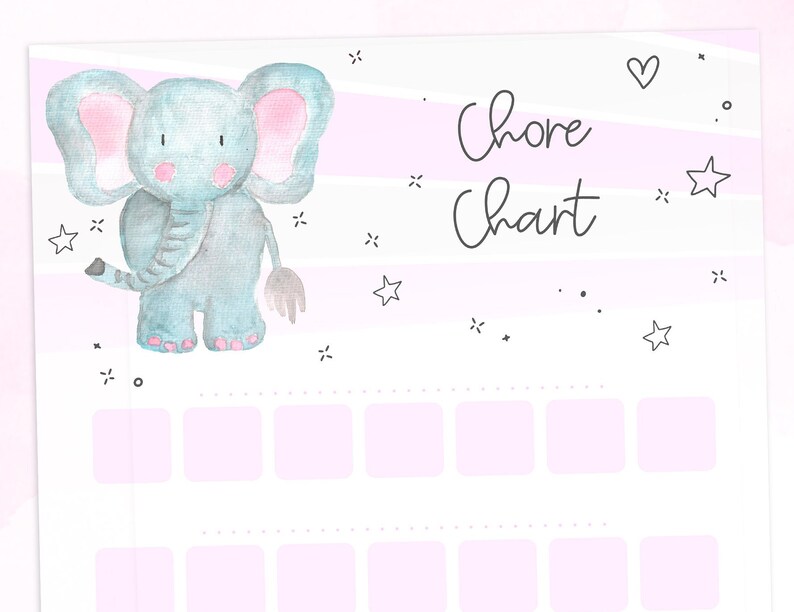 Elephant Chore Chart Digital Download Girls Chore Chart Child's Chore ...