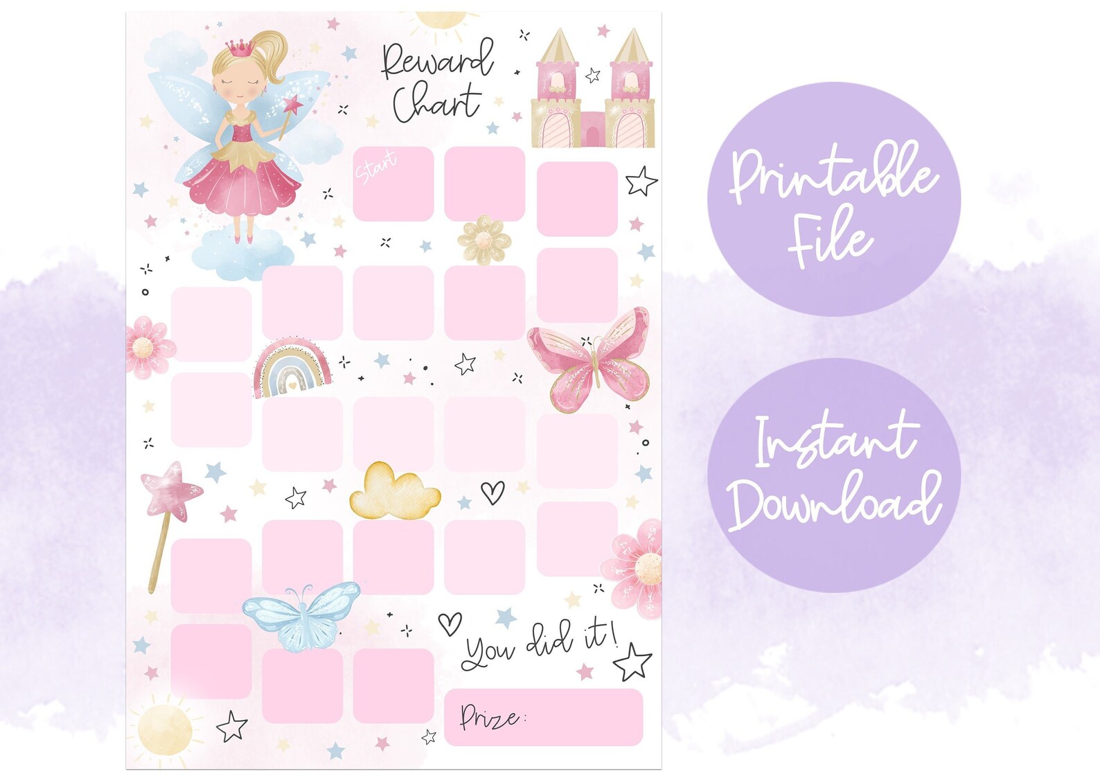 Girls Reward Chart Digital Download Printable Fairy Reward Chart Chore ...