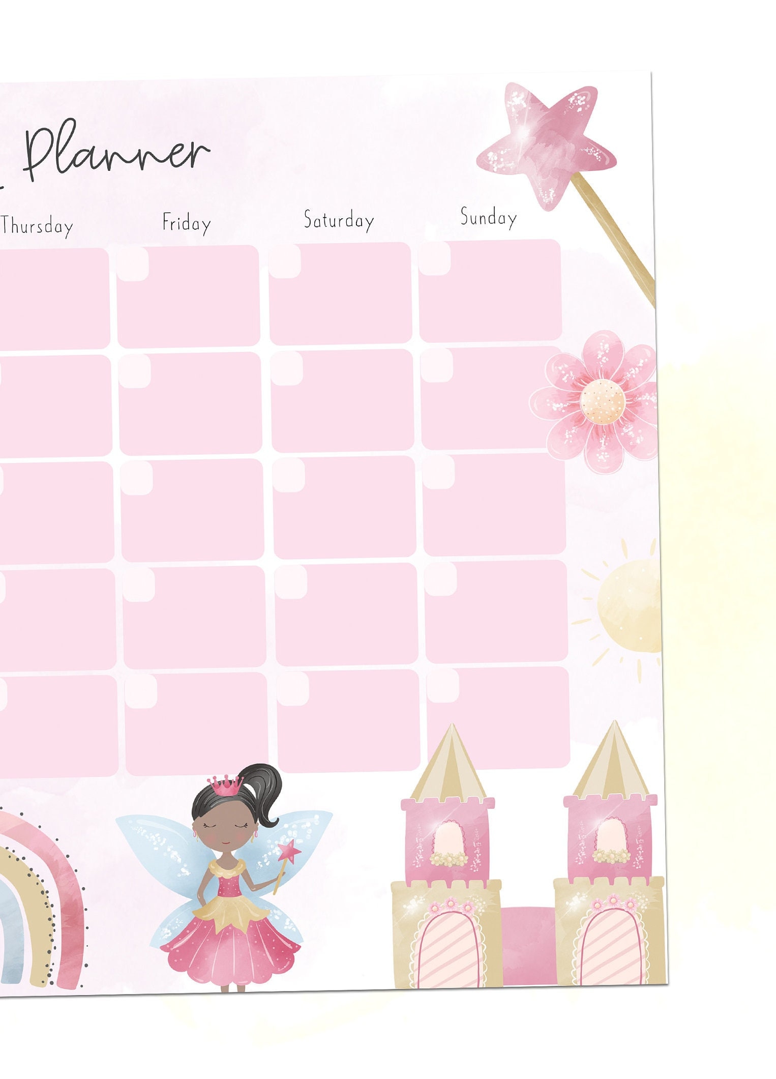 Fairy Princess Monthly Planner Calendar Digital Download Printable ...