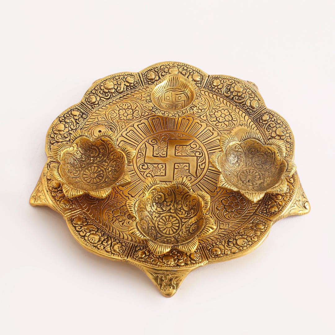 Metal Pooja Thali Diwali Decoration Religious Home Decor Puja Plate for ...