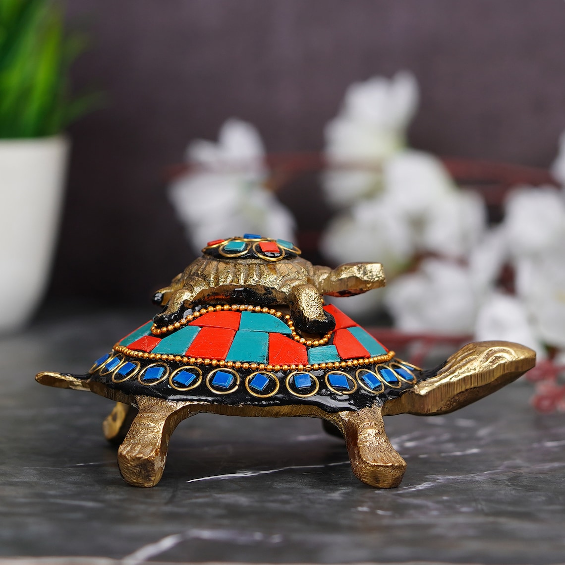 Brass Vastu Fengshui Double Tortoise Kachua Good Lucky Charm Multicolor ...