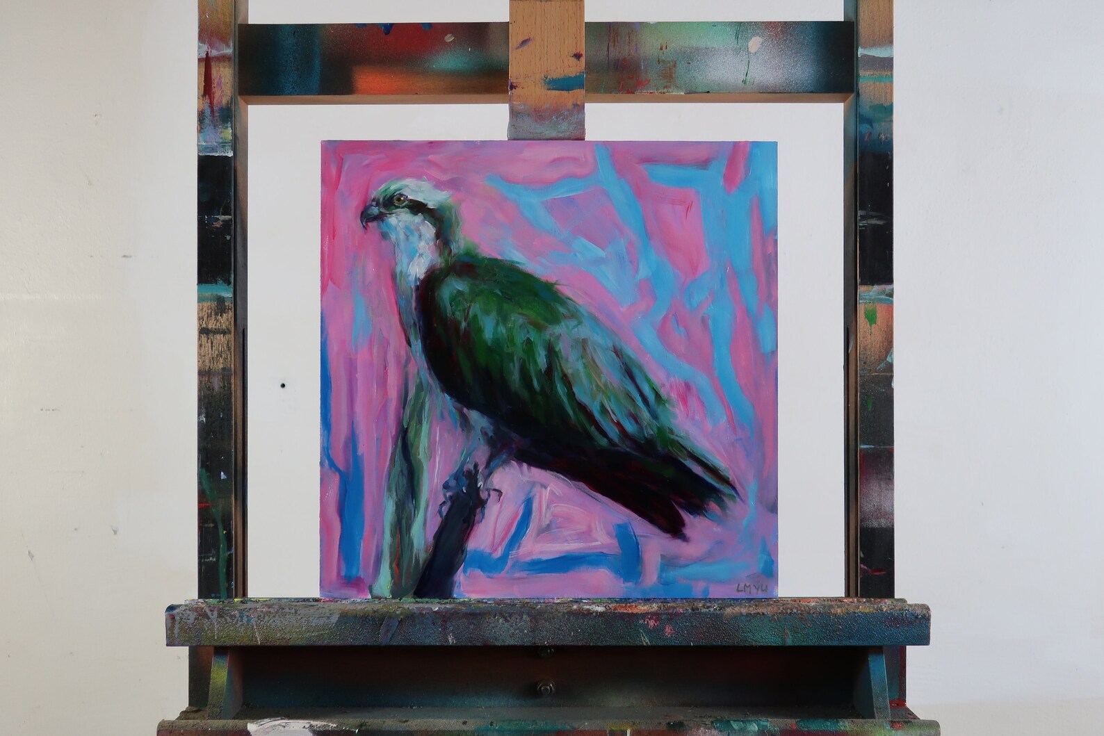 Falco Pescatore Bird of Prey in Pink and Green Oil Painting - Etsy