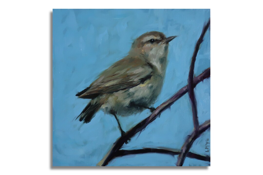 Chiffchaff Oil Painting Small Singing Bird With Blue Sky - Etsy