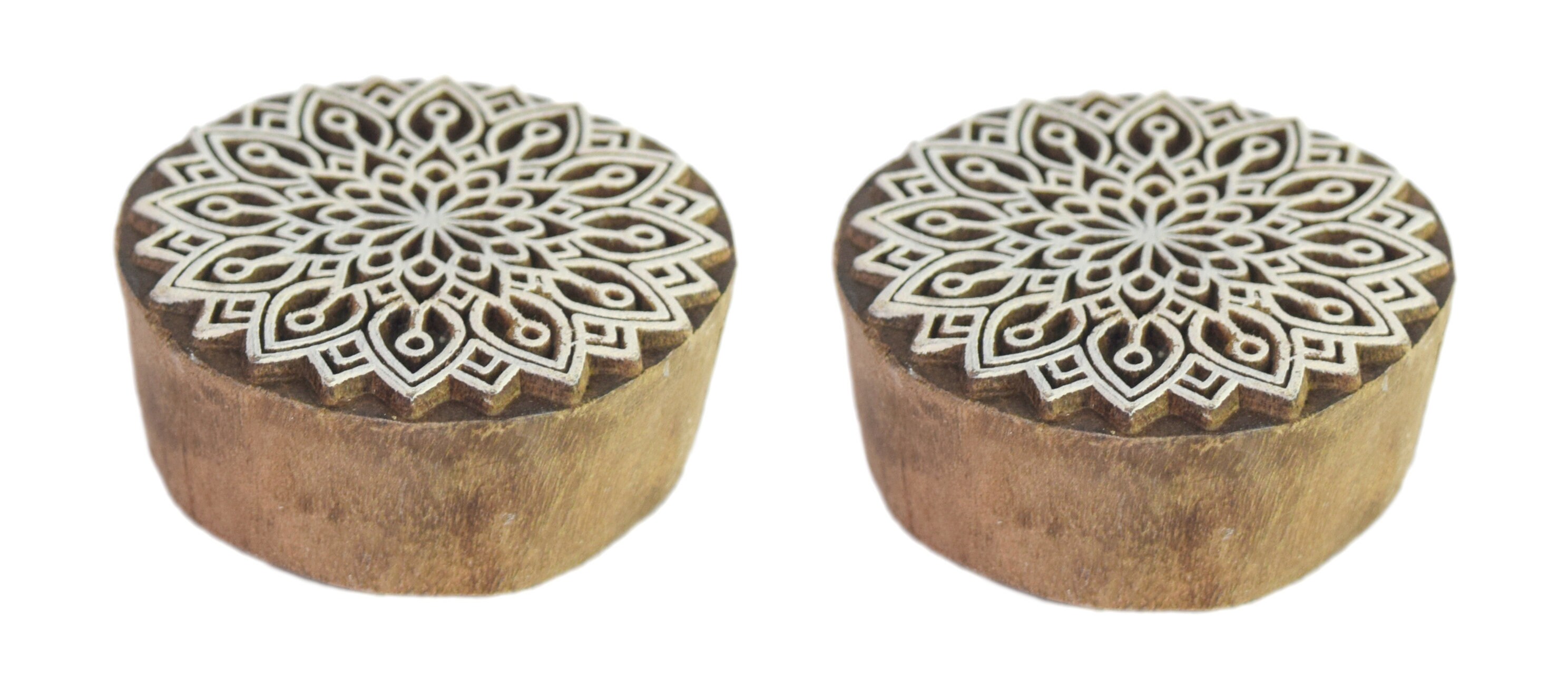Handcrafted Sheesham Wood Bed Sheet/saree Printing Stamp 2 Piece Round ...