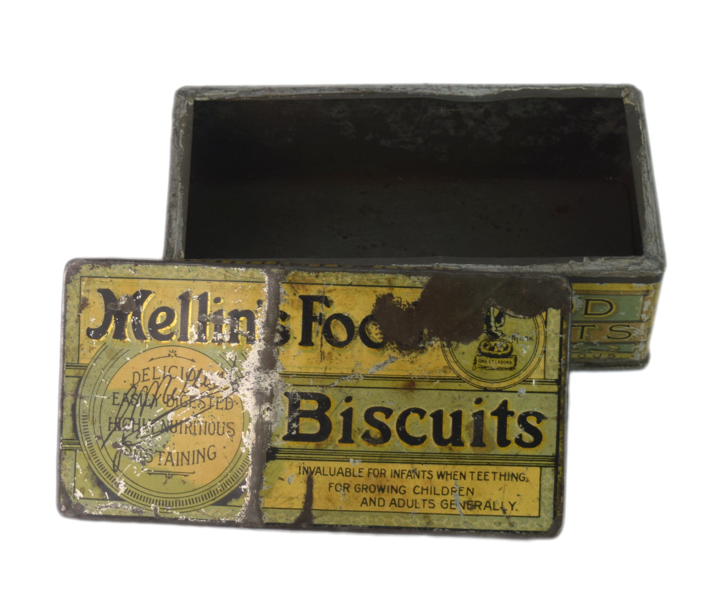 Rustic Rare Tin Box Made in England Mellins Food Biscuits Advertising ...