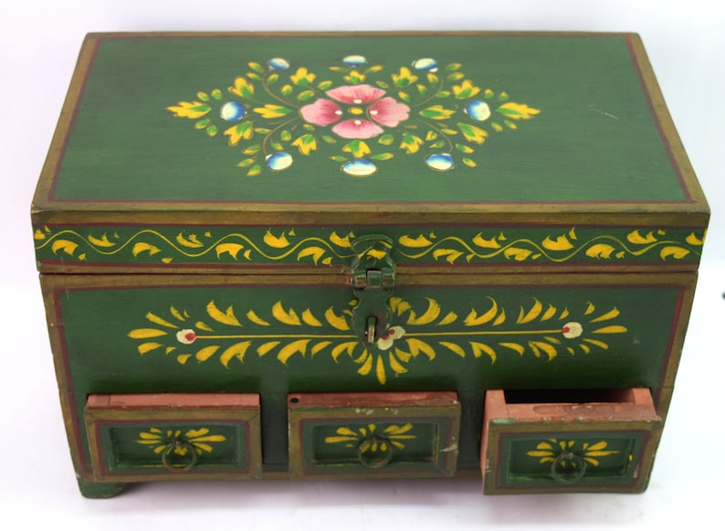Vintage Wood Hand Painted Multi Compartment Makeup Box Old - Etsy