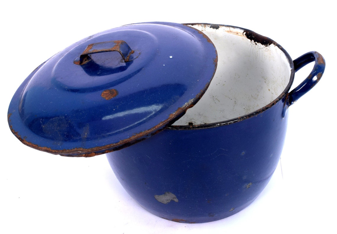 Vintage Blue Enamel Cooking Pot Kitchenware Home Decor Nice - Etsy