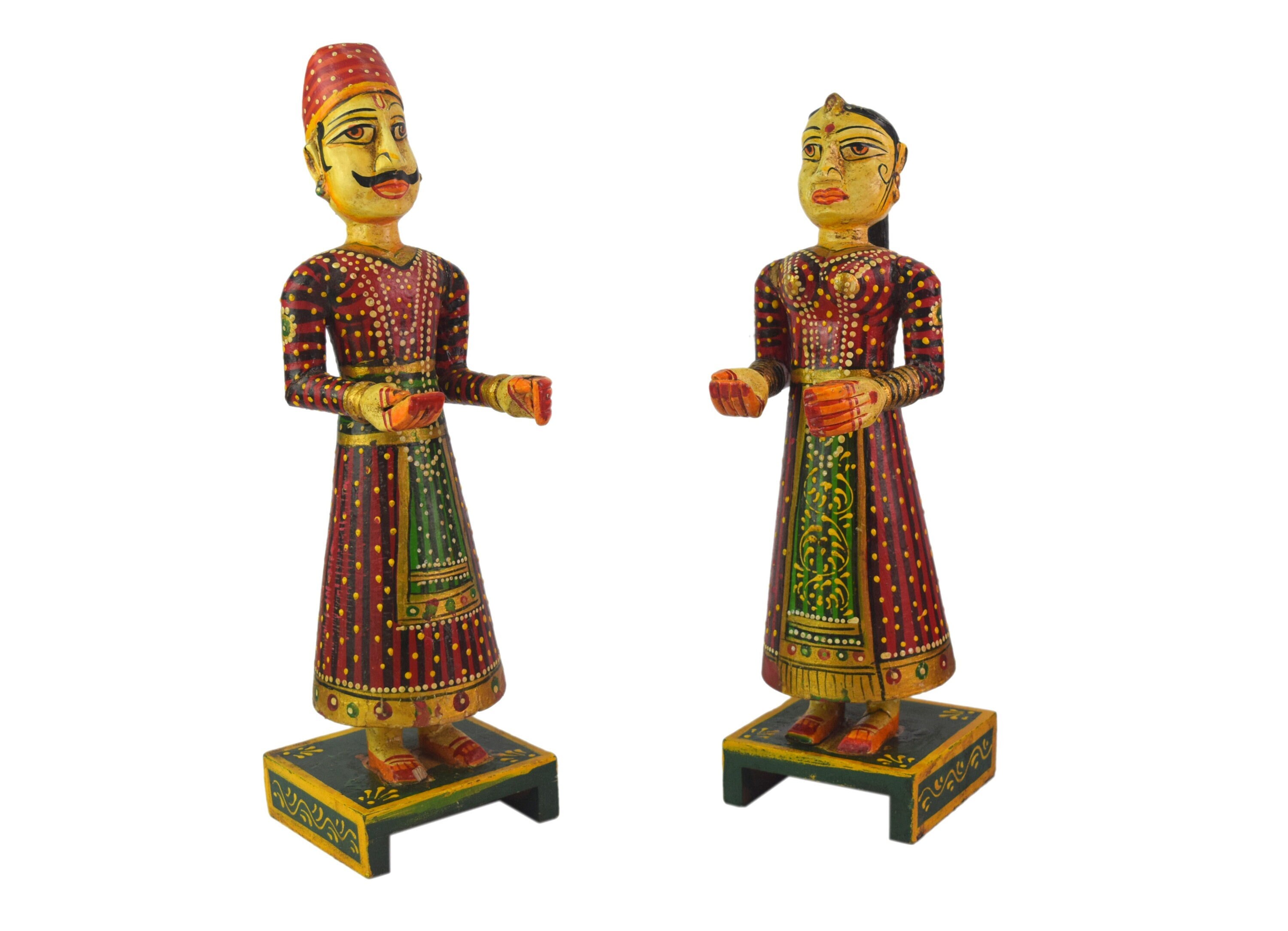 Vintage Hand Crafted Indian Holy Gangaur-pair Wood Decorative Figures ...