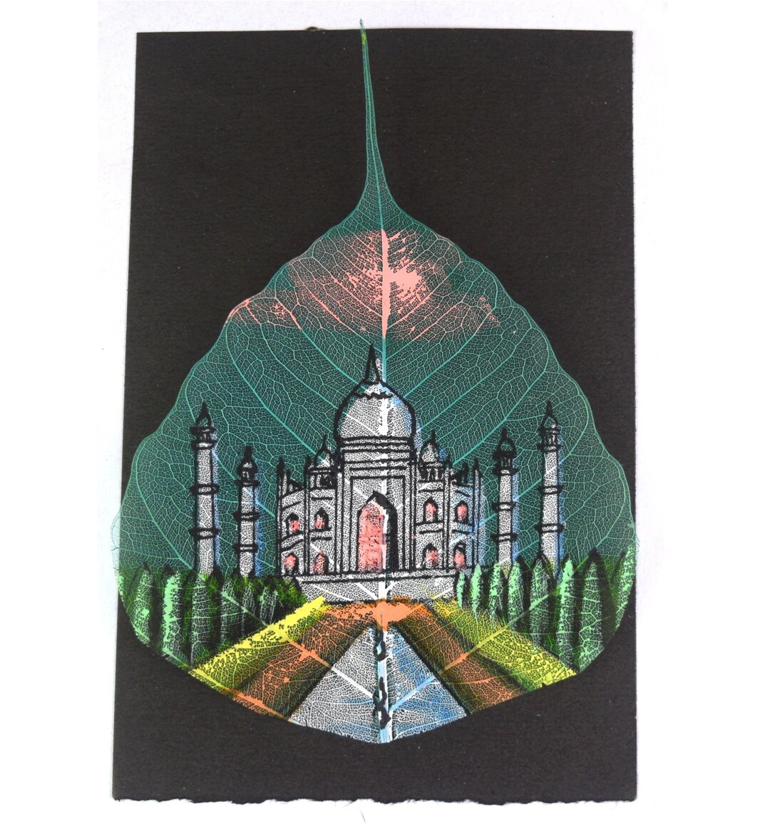 Beautiful Taj Mahal Hand Painting on Pipal Leaf Wall Decorative ...