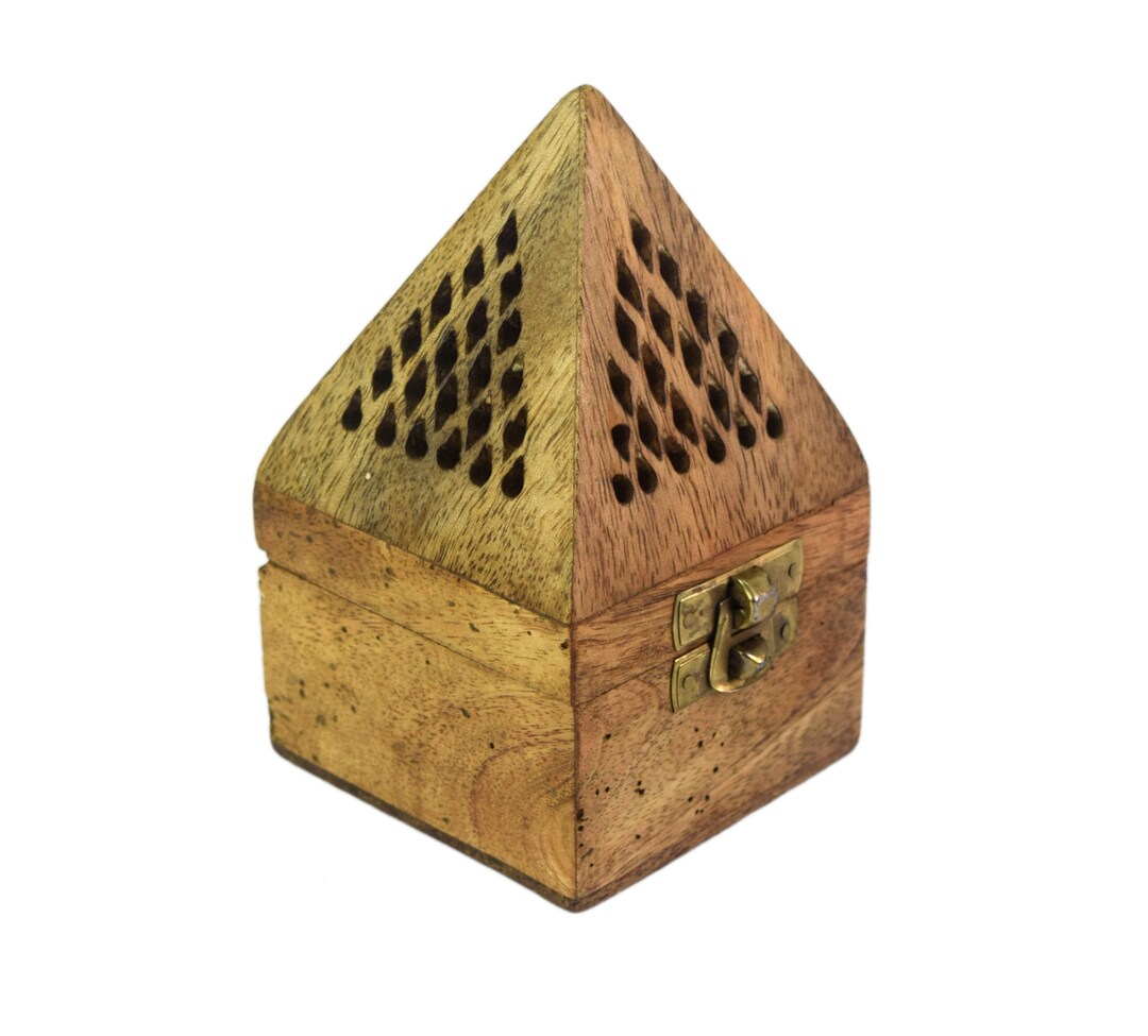 Wooden Pyramid Incense Box Traditional Indian Dhoop Dan box Religious ...