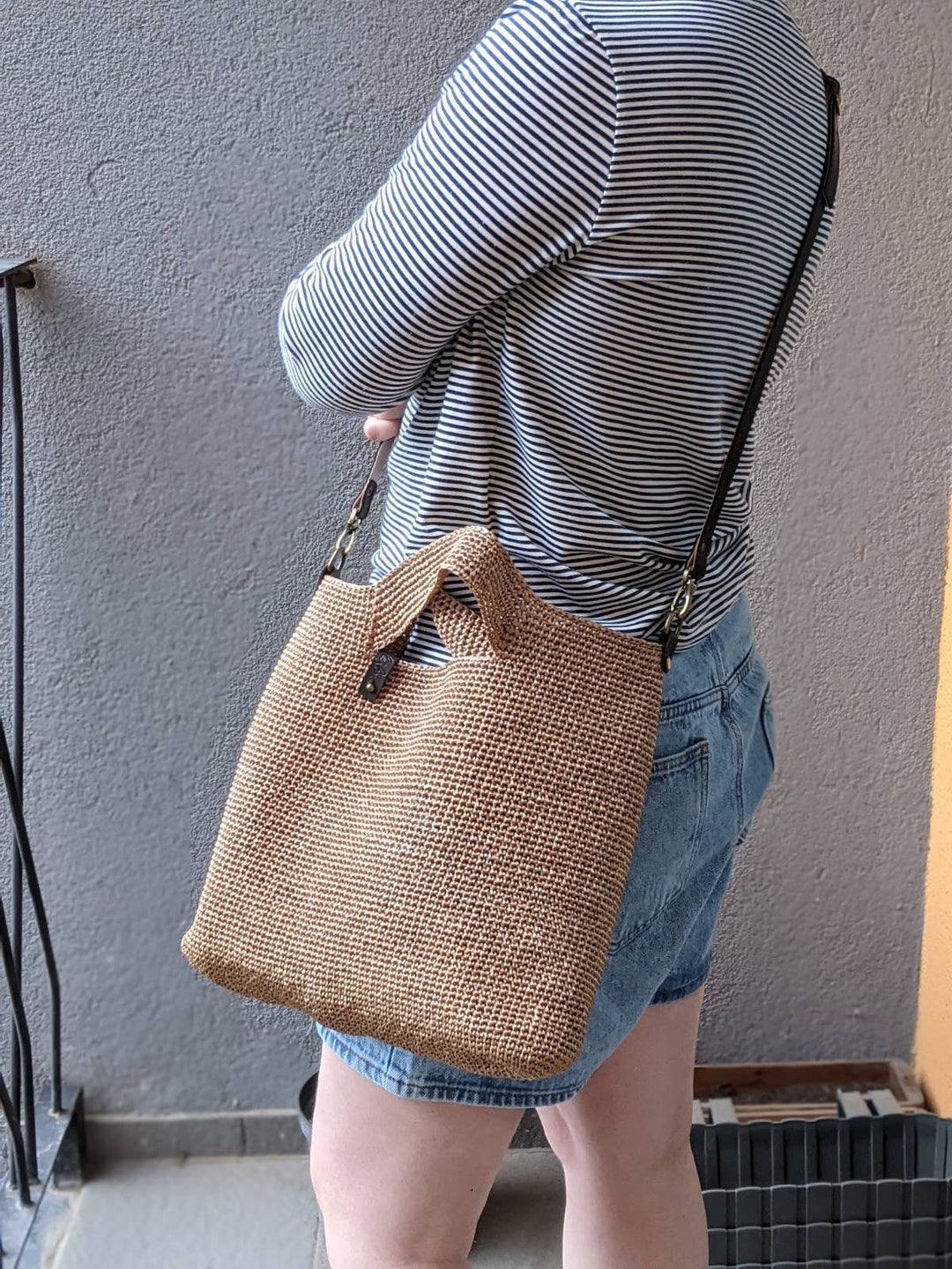 Crochet Summer Shiny Brown Raffia Crossbody Bag - Etsy