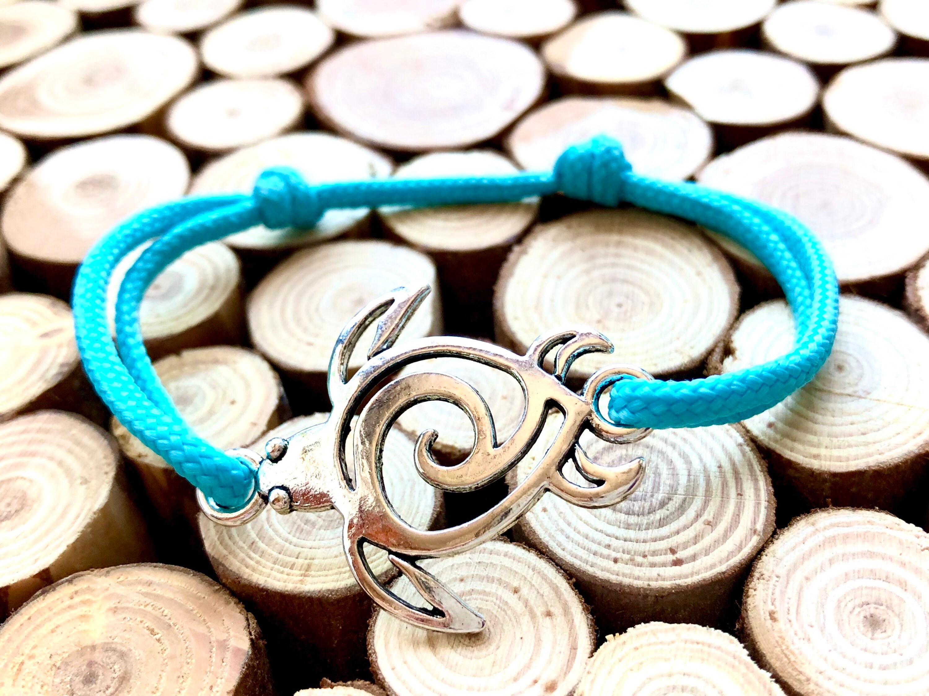 Turtle Waves Anklet Bracelet - Beach, Adjustable Leather Paracord Cord ...