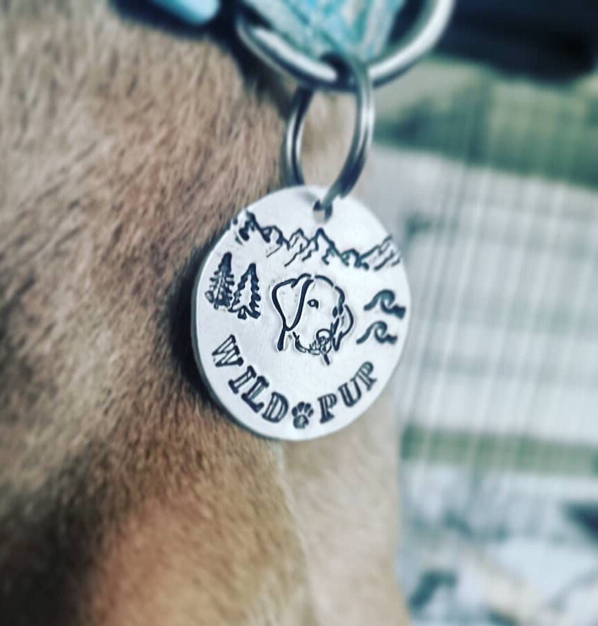 Personalised Wild Pup Hand stamped metal Dog ID tag Keyring | Etsy