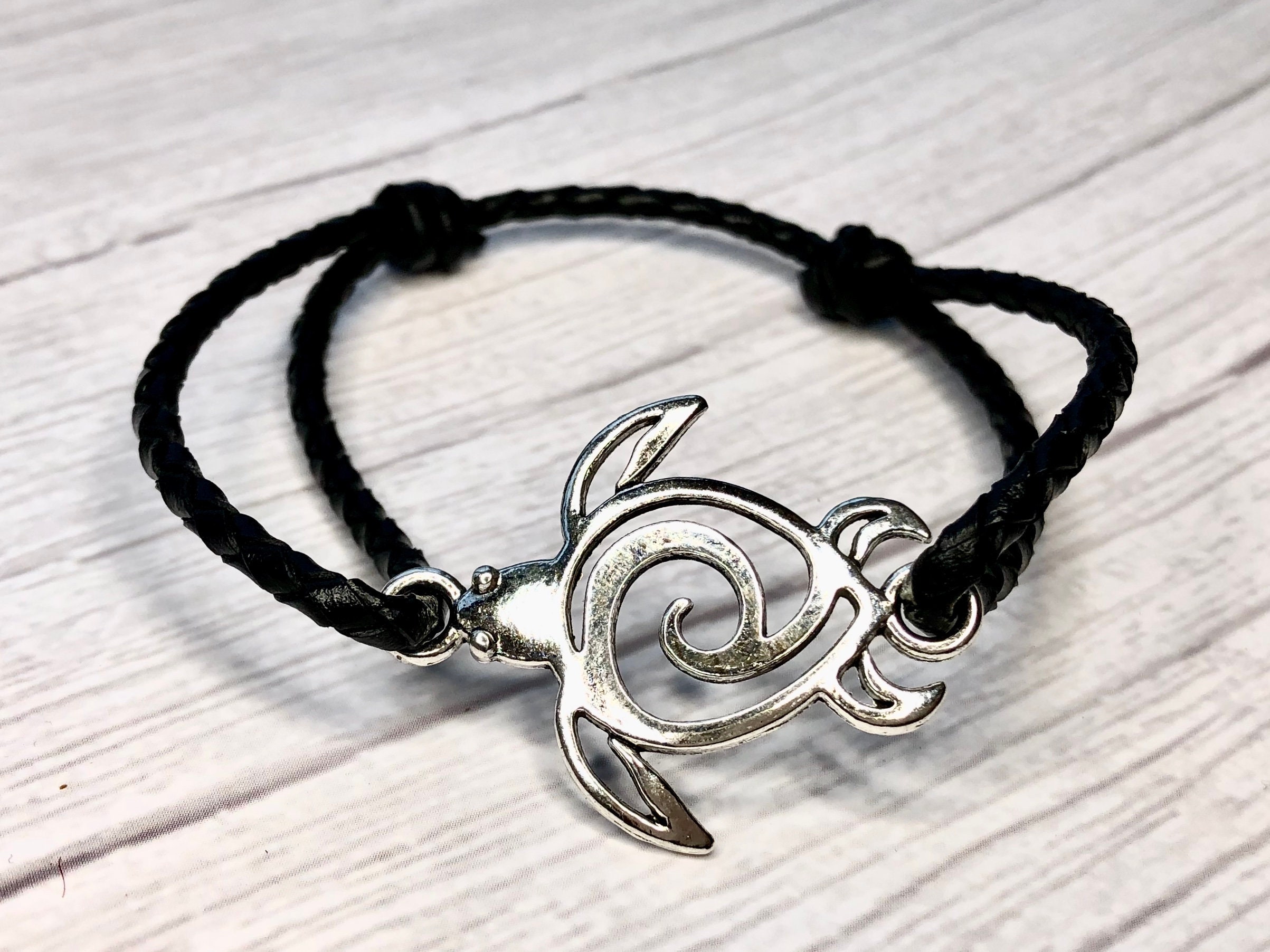Turtle Waves Anklet Bracelet - Beach, Adjustable Leather Paracord Cord ...