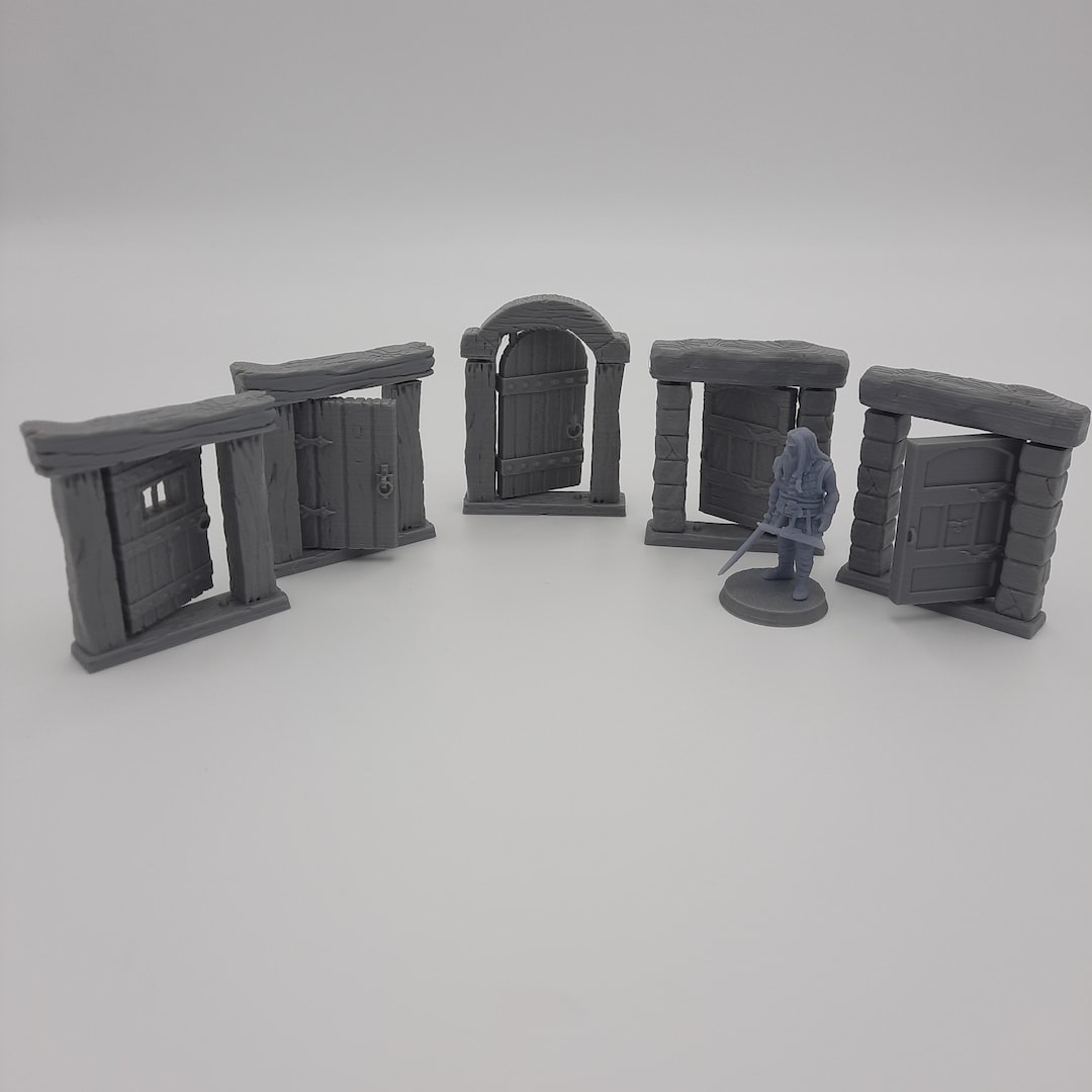 5 Hinged Doors, Figurine Miniature (gray/unpainted), RPG, Roleplaying ...