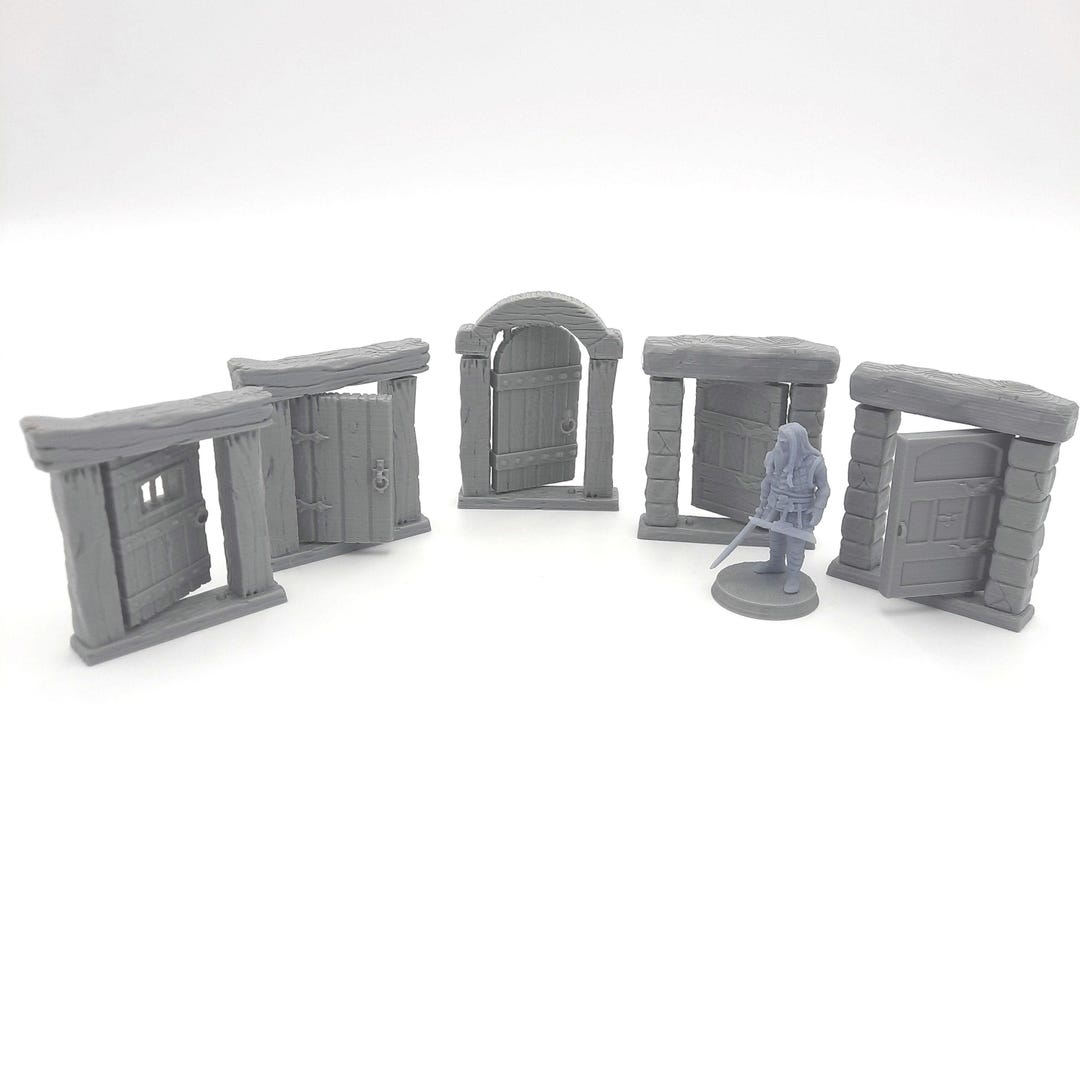 5 Hinged Doors, Figurine Miniature (gray/unpainted), RPG, Roleplaying ...
